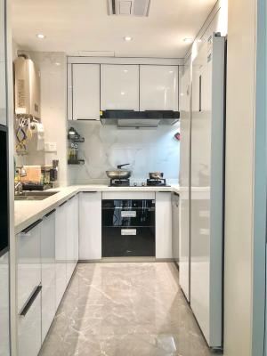 China Contemporary Modern Style Two Tone Slab Panel Dark Kitchen Cabinet for sale
