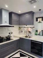 China Contemporary Modern Style Two Tone Slab Panel Dark Kitchen Cabinet for sale