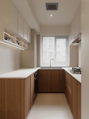 China MDF Natural Wood Grain Melamine Kitchen Cabinets For Apartment for sale