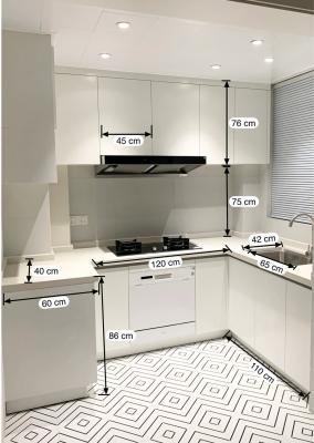 China Wood Grain Laminate And White Finish Color Mixed Kitchen Cabinet for sale