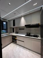China Melamine Kitchen Cabinet with Aluminum Handle & Quartz Countertop for sale