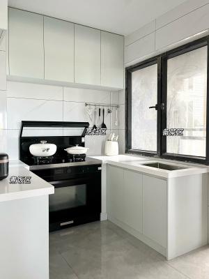 China L Shape Melamine Kitchen Cabinet with Quartz Countertop for sale