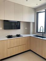 China L Shape Melamine Kitchen Cabinet with Quartz Countertop for sale