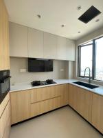 China L Shape Melamine Kitchen Cabinet with Quartz Countertop for sale