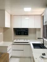 China L Shape Melamine Kitchen Cabinet with Quartz Countertop for sale