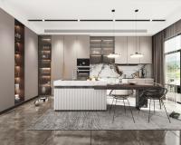 China Modern Minimalist Melamine Kitchen Cabinet with Quartz Countertop for sale