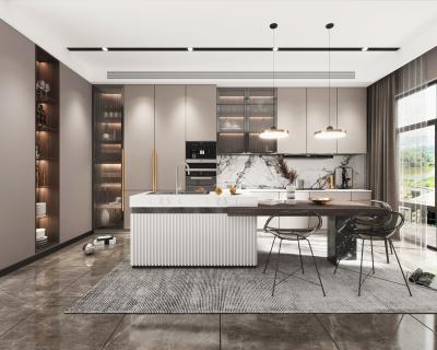 China Modern Minimalist Melamine Kitchen Cabinet with Quartz Countertop for sale