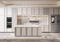 China Modern Melamine Finish Kitchen Cabinet with Natural Stone Texture for sale