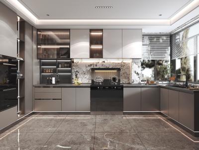 China Modular Matt Lacquer Kitchen Cabinet Villa Kitchen With Hanging Island Table for sale