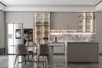 China Modular Matt Lacquer Kitchen Cabinet Villa Kitchen With Hanging Island Table for sale
