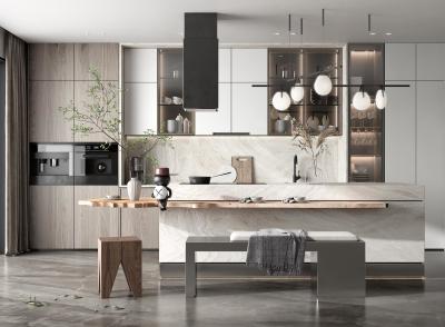 China Modern Sintered Stone Kitchen Island with Custom Cabinets for sale