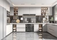 China Luxury Modern Kitchen Cabinet Marble Countertop MDF Waterproof  Villa Hinge for sale