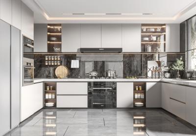 China Luxury Modern Kitchen Cabinet Marble Countertop MDF Waterproof  Villa Hinge for sale