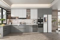 China Set Indoor Kitchen Cabinets Gloss L Shaped Modern Modular Price Gray  Furniture for sale