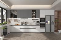 China Set Indoor Kitchen Cabinets Gloss L Shaped Modern Modular Price Gray  Furniture for sale