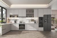 China Set Indoor Kitchen Cabinets Gloss L Shaped Modern Modular Price Gray  Furniture for sale