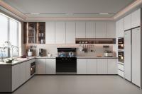 China Custom Kitchen Cupboard Cabinets With Wood Panel Design And Melamine Board Doors for sale