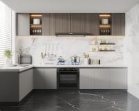 China Custom Kitchen Cupboard Cabinets With Wood Panel Design And Melamine Board Doors for sale