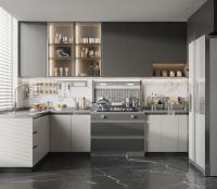 China Custom Kitchen Cupboard Cabinets With Wood Panel Design And Melamine Board Doors for sale