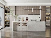 China L-Shaped Modular Kitchen Cabinets Wood Grain Matte Lacquer Finish Built-In for sale