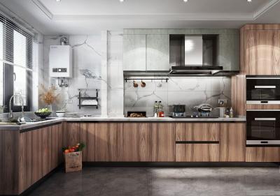 China Minimalist Oak Wood Panel Kitchen Cabinet Set Water Resistant Eco-Friendly for sale