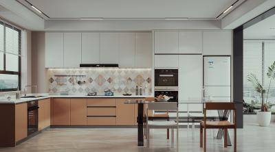 China Minimalist Flat-Panel Melamine Board Kitchen Cabinet Set, Base & Wall Cabinets for sale