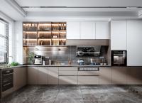 China Modern L-Shaped Kitchen Cabinet Set Melamine Finish Particle Board Cabinet for sale