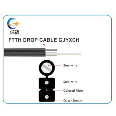 China GJYXCH Ftth Drop Cable 1 2 4 6 8 Core Indoor/Outdoor Cable With Messenger Wire Ftth Drop Cable G657A1 G657A2 G652D for sale