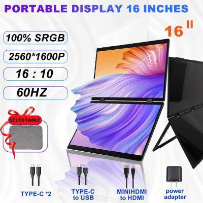 China 16inch 2.5K Portable Pc Monitor 2560x1600 350nit Portable Multi Screen For Laptop for sale