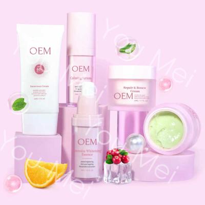 China Pink Facial Skincare Set Sunscreen SPF 60 PA+++ for Sensitive Skin Sunburn Whitening Repair for sale