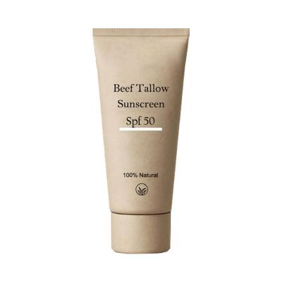 China OEM ODM Brand Customized Sunscreen Natural Grass Food Fresh Beef Fat Halal Zinc Sunscreen Mineral Spf 50 Sunscreen Sunscreen for sale