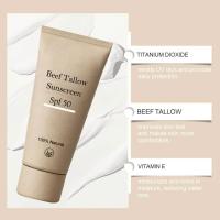 China OEM ODM Brand Customized Sunscreen Natural Grass Food Fresh Beef Fat Halal Zinc Sunscreen Mineral Spf 50 Sunscreen Sunscreen for sale