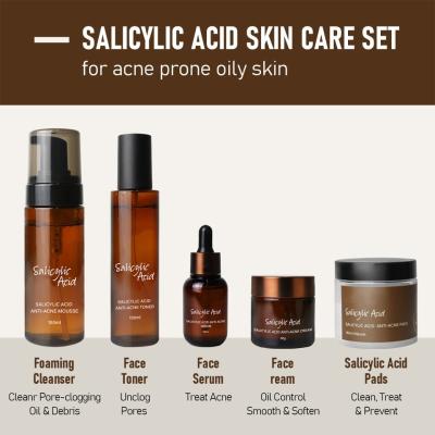 China OEM ODM Brand Skin Care Set Salicylic Acid Anti acne&Acne Removing face cream Moisturizing Repair Brightening Skin Color Facial essence Moisturizing Toner facial mask for sale