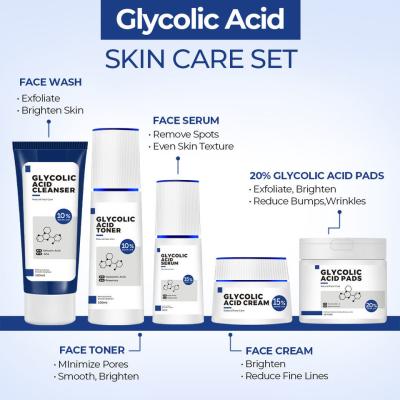 China OEM ODM brand skin care set hyaluronic acid facial toner whitening acne treatment essence face cream cleanser facial cleanser moisturizing, smoothing and brightening facial essence serum for sale
