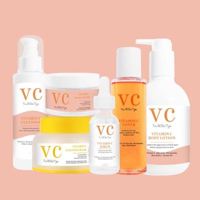 China OEM ODM Skincare Set Private Label Vitamin C Brightening Glow VC Facial Cleanser Cream Body Wash Sleeping Mask Skincare Kit for sale