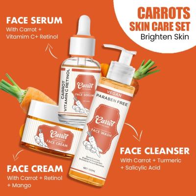China OEM ODM Korean brand customized skin care set Carrot facial cleanser whitening brightening beauty face cream skin care product moisturizing firming anti wrinkle essence serum for sale