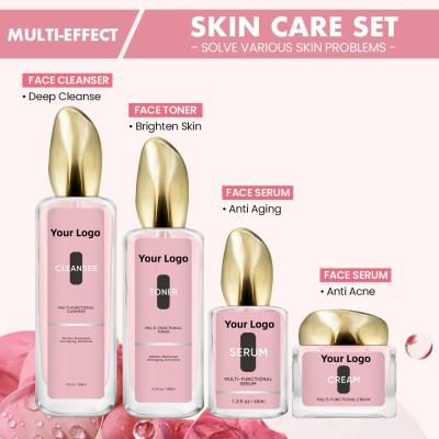China OEM ODM Korean skin care brand set Organic anti-aging face cream whitening rose facial essence serum vitamin c anti-aging luminous facial toner cleanser for sale