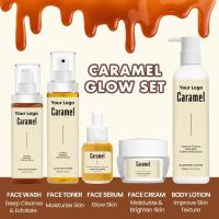 China OEM ODM Korean brand natural skin care set vegetarian foaming facial cleanser toner caramel acne face cream skin exfoliating and brightening essence serum for sale