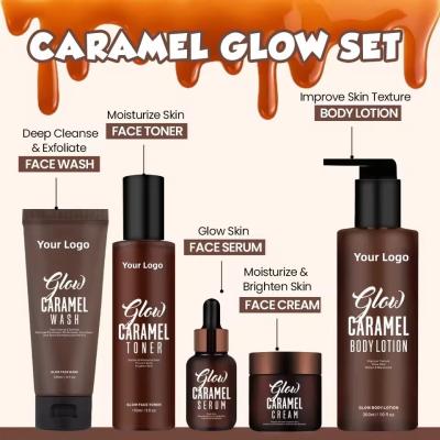 China OEM ODM customized natural vegetarian skin care set foam cleanser caramel anti acne skin brightening face cream private brand essence serum toner for sale