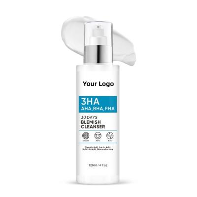 China OEM ODM brand customized Aha Bha Pha foam facial cleanser exfoliating deep cleansing anti acne facial cleanser facial cleanser for sale