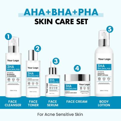 China OEM ODM Korean Brand Skin Care Set Acne Treatment Serum essence Acne Removing and Spot Removing Facial face cream Cuticle Layer Solution Skin Texture Exfoliating Facial Cleanser Toner for sale