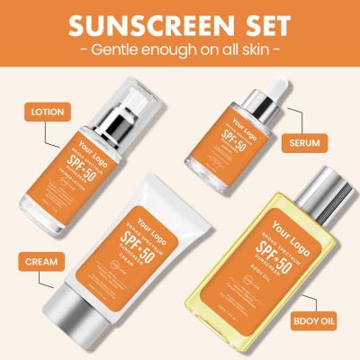 China OEM ODM own brand sunscreen skin care set hyaluronic acid sunscreen facial essence liquid firming moisturizing anti-aging face cream lotion sunscreen Spf 50 for sale