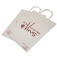 China Wine Branded Paper Bags White Kraft Bags With Handles Pantone 221C Printing for sale