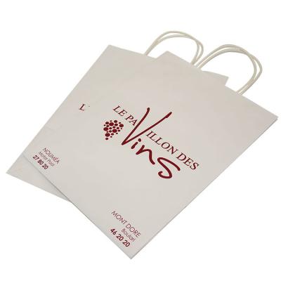 China Wine Branded Paper Bags White Kraft Bags With Handles Pantone 221C Printing for sale