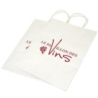 China Wine Branded Paper Bags White Kraft Bags With Handles Pantone 221C Printing for sale
