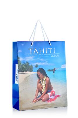 China TAHITI Branded Paper Bags Embossing Promotion Gift Bags With PP Handle for sale
