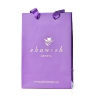 China CMYK Branded Paper Bags Printing Purple Jewelry Packaging Bag With Ribbon Handle for sale