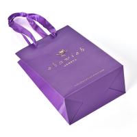 China CMYK Branded Paper Bags Printing Purple Jewelry Packaging Bag With Ribbon Handle for sale