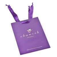 China CMYK Branded Paper Bags Printing Purple Jewelry Packaging Bag With Ribbon Handle for sale
