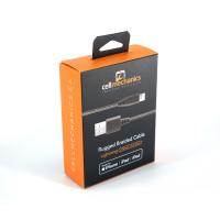 China Pantone Printing USB Data Cable Packing Box Debossing With Hanger for sale
